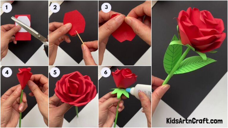 How to Make Paper Rose Flower step by step For Kids - Kids Art & Craft