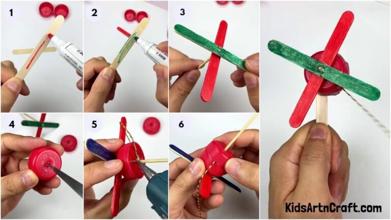 How to make Pinwheel from Popsicle Sticks And bottle cap - Kids Art & Craft