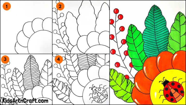 Ladybug on leaves Painting Easy Tutorial for kids - Kids Art & Craft