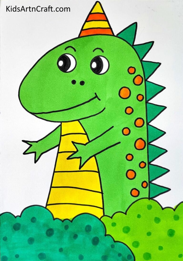 Learn How to Draw a Dinosaur - Easy Tutorial - Kids Art & Craft