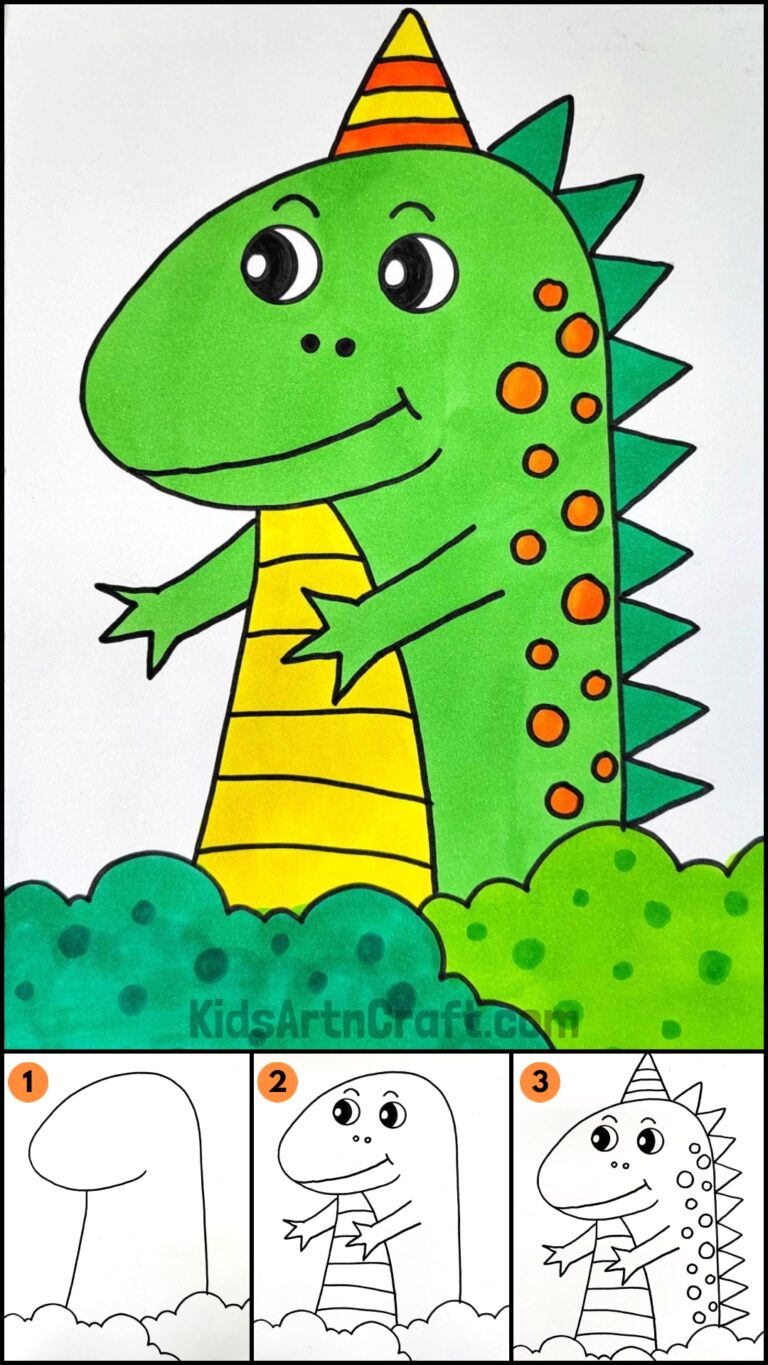Learn How to Draw a Dinosaur - Easy Tutorial - Kids Art & Craft