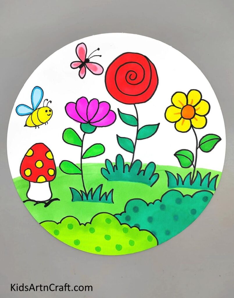 Learn to draw Flower Garden drawing for kids - Kids Art & Craft