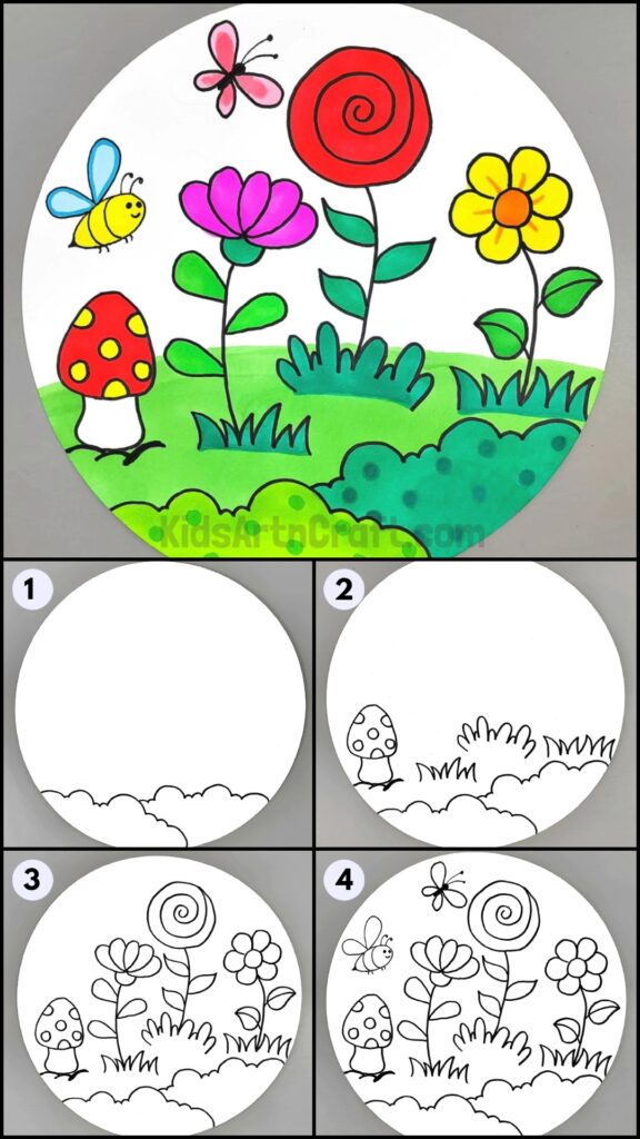 Learn to draw Flower Garden drawing for kids - Kids Art & Craft