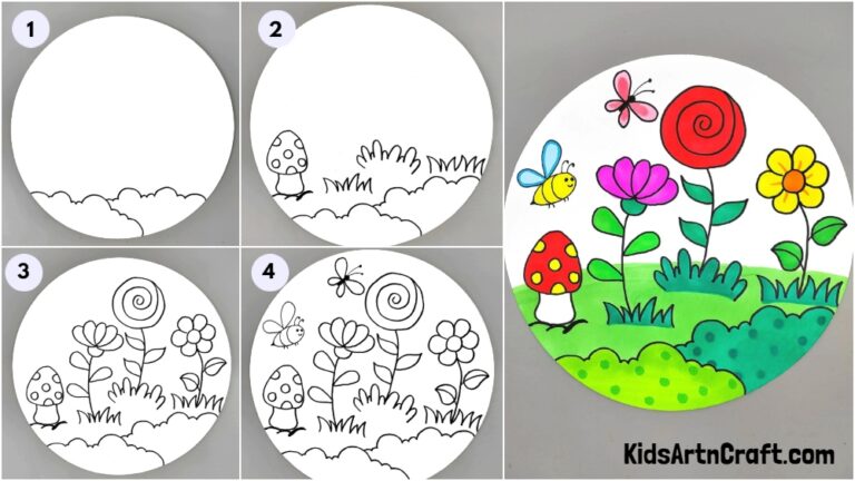 Learn to draw Flower Garden drawing for kids - Kids Art & Craft