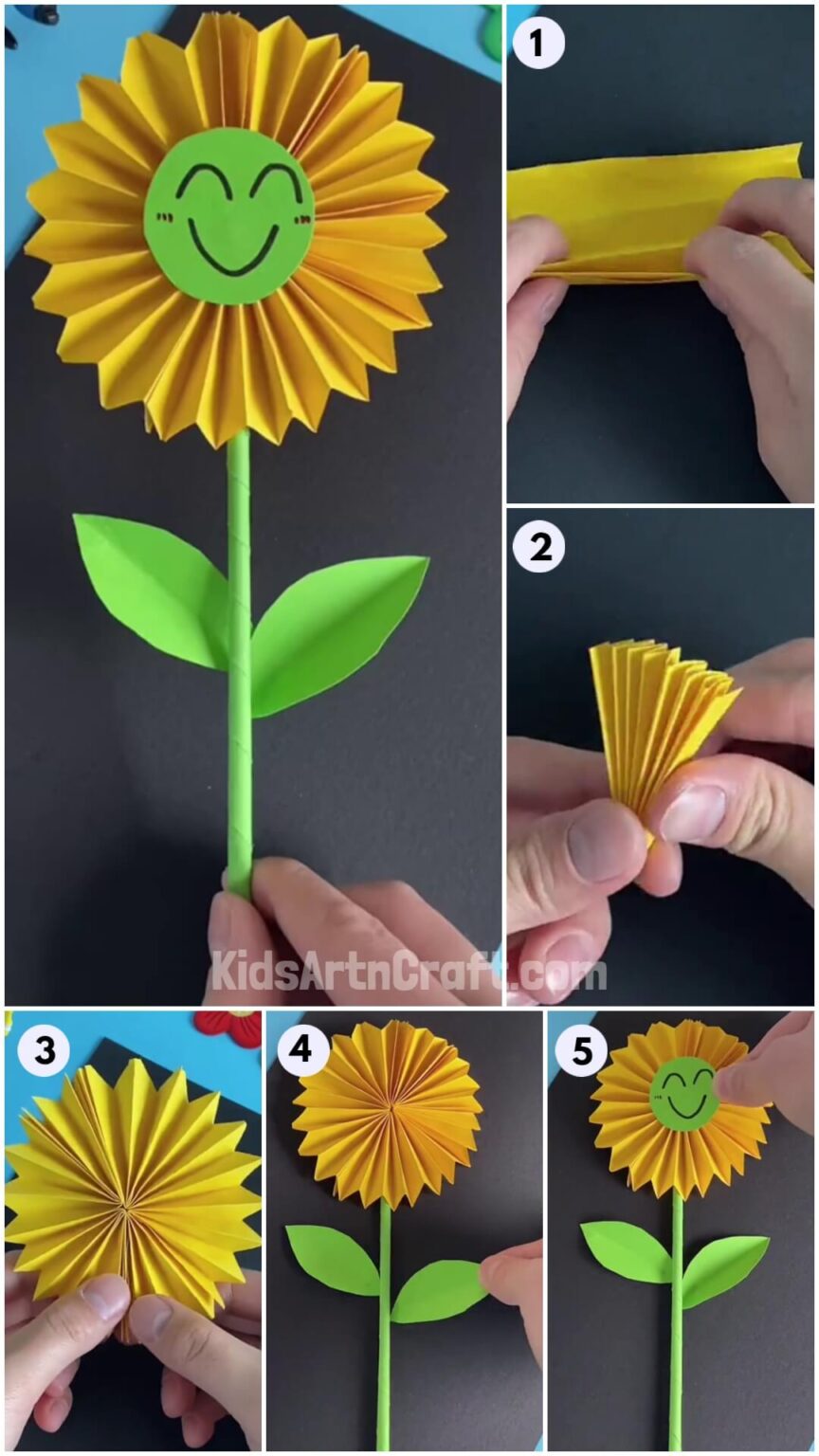 Learn to make a paper sunflower step-by-step tutorial - Kids Art & Craft