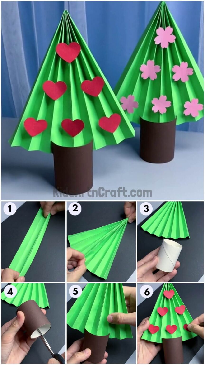Learn to make Paper Christmas Tree Craft for kids - Kids Art & Craft