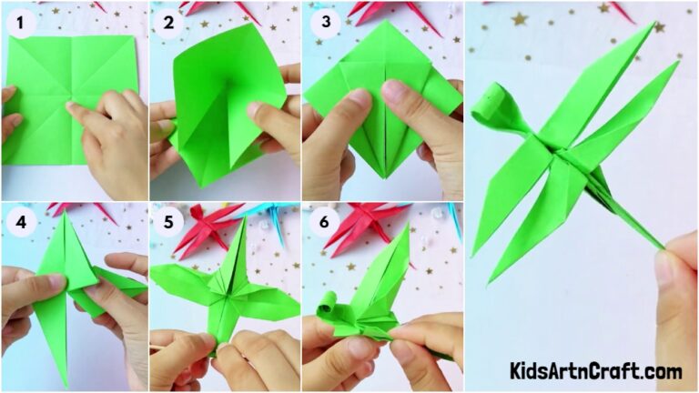 Origami Paper Dragonfly easy Craft tutorial for kids - Kids Art & Craft