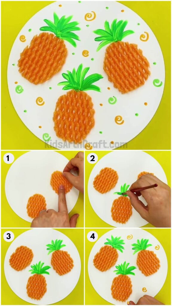 Pineapple Crafts Using Fruit Foam Net Easy Instructions - Kids Art & Craft