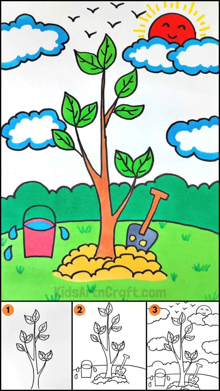 Planting a Tree Easy Drawing For Environment Day - Kids Art & Craft