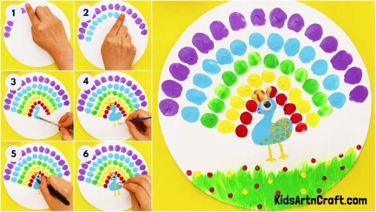 Pretty Peacock Finger Impression Painting Idea For Kids - Kids Art & Craft