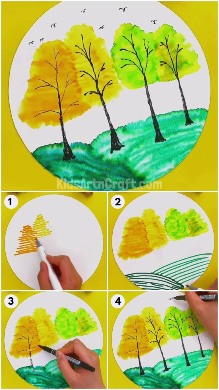 Pretty Tree Landscape Sketchpen Painting Art Idea For Kids - Kids Art ...