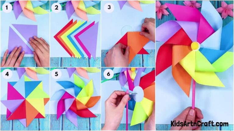 Rainbow Paper Windmill Step-by-step Tutorial For Beginners - Kids Art ...