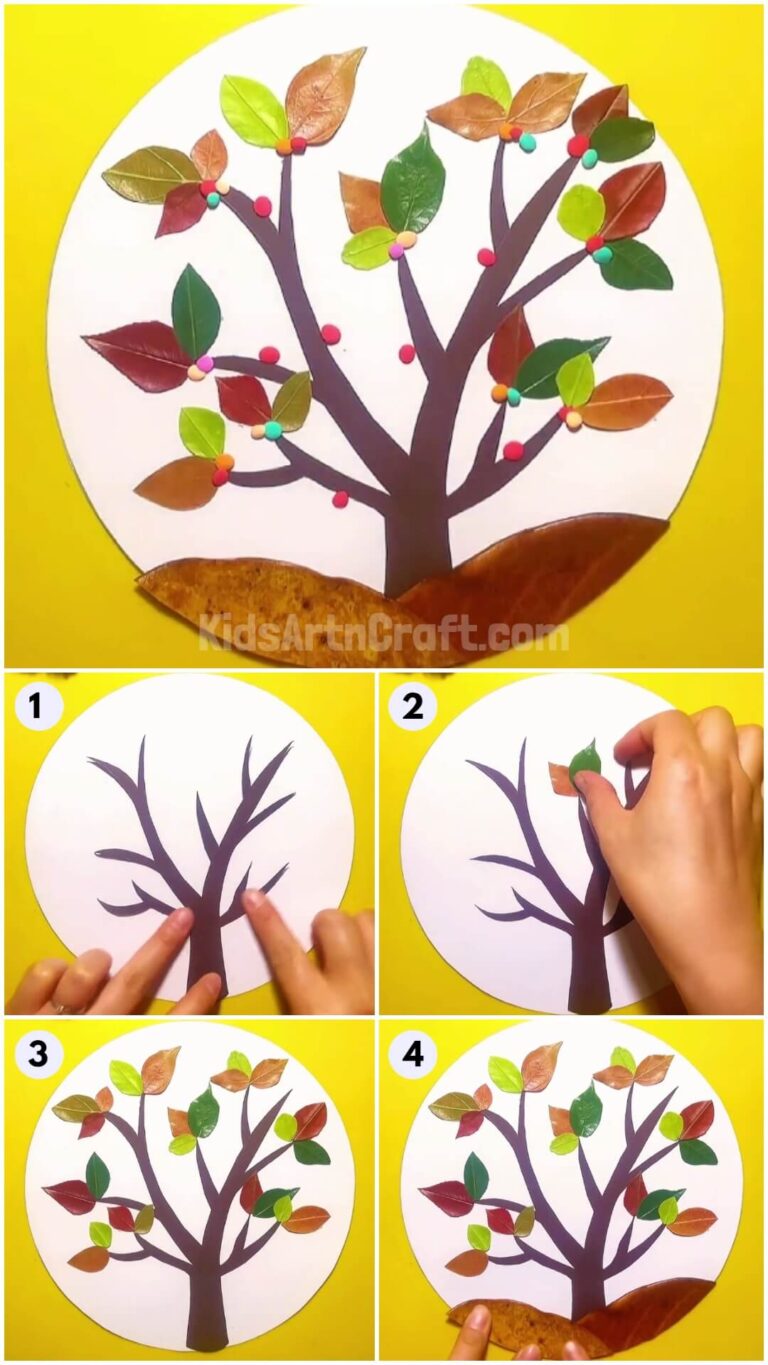 Realistic Tree Craft Using Fall Leaves Step-by-step Tutorial - Kids Art ...