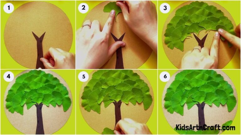Realistic Tree Craft Using Leaves Step-by-step Tutorial - Kids Art & Craft