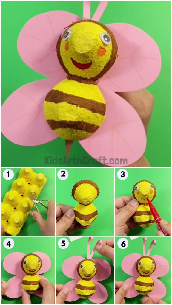 Recycled Egg Cartoon Bee Craft Tutorial For Kids - Kids Art & Craft