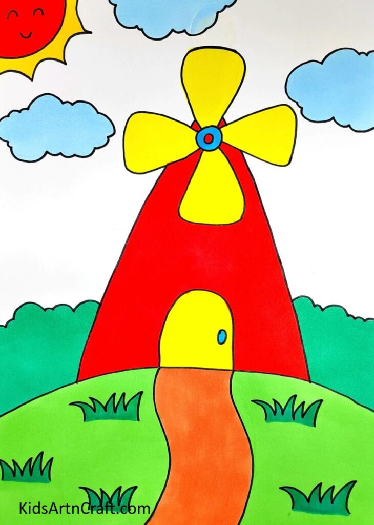 Windmill Drawing And Coloring Tutorial For Kids - Kids Art & Craft
