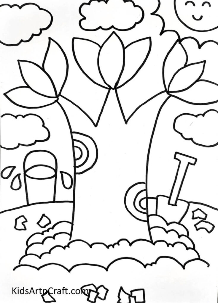 World Environment Day Tree Drawing for Kids - Kids Art & Craft
