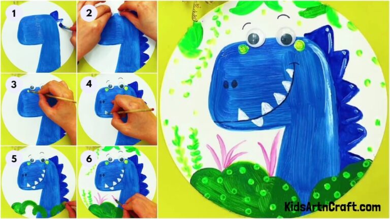 Adorable Dinosaur Face Artwork Step by Step Tutorial For Kids - Kids ...