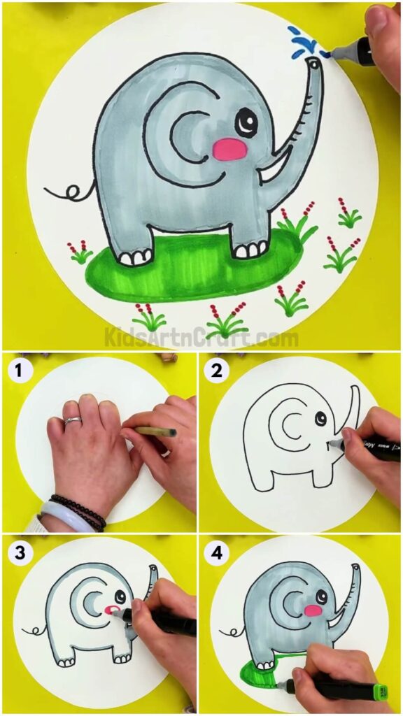 Adorable Elephant Hand Drawing Step by Step Tutorial - Kids Art & Craft