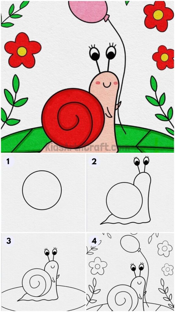 Adorable Snail Drawing Step by step Tutorial For Kids - Kids Art & Craft