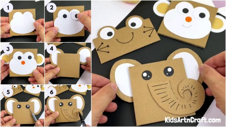Cute Animal Faces Craft Using Cardboard Step by Step Tutorial - Kids ...