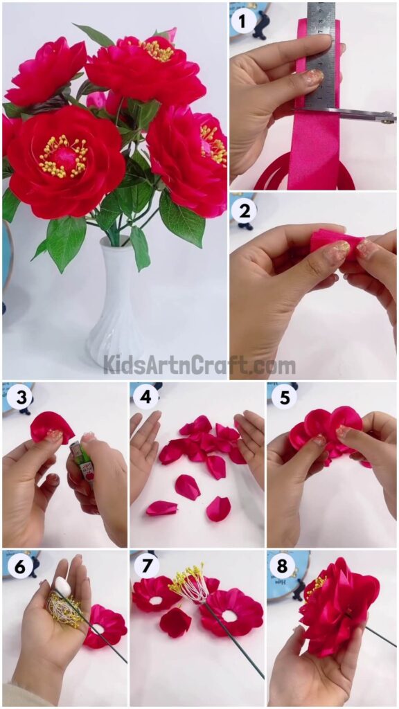 How To Make Ribbon Flower Craft Tutorial For Beginners - Kids Art & Craft