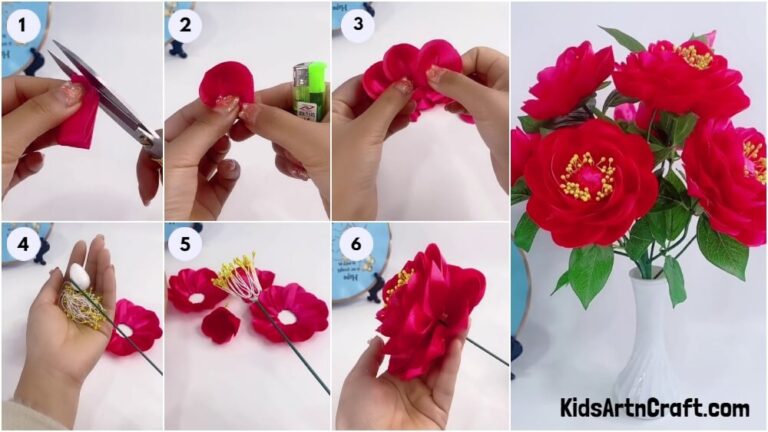 How To Make Ribbon Flower Craft Tutorial For Beginners - Kids Art & Craft