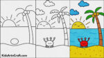 Beach Drawing And Coloring Art Tutorial For Kindergartners - Kids Art ...