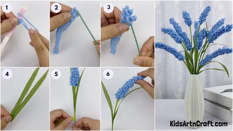 Beautiful Blue Lavender 3D Flowers Using Thread Rope Craft Tutorial For ...