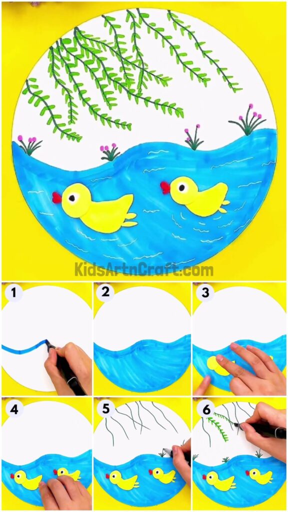 Beautiful Ducks Swimming In Swamp Drawing For Beginners - Kids Art & Craft