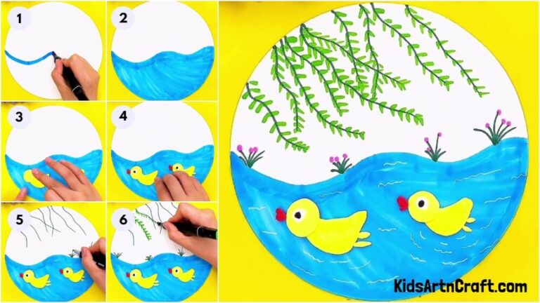 Beautiful Ducks Swimming In Swamp Drawing For Beginners - Kids Art & Craft
