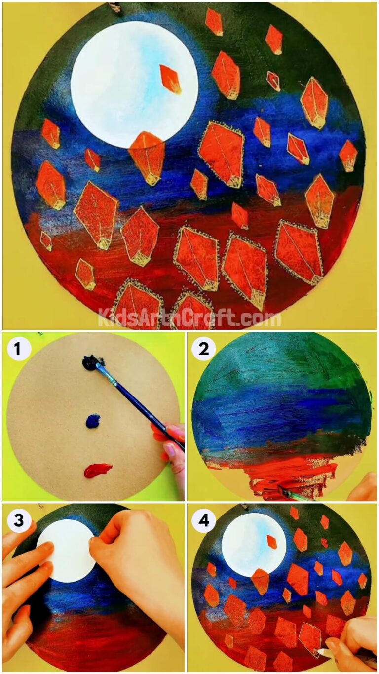 Beautiful Lantern Night Scenery Painting Tutorial - Kids Art & Craft