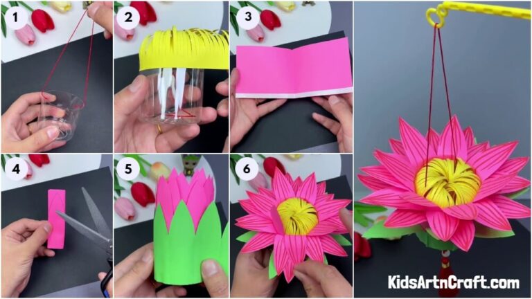 Beautiful Lotus Hanging Paper Craft Decoration For Diwali - Kids Art ...