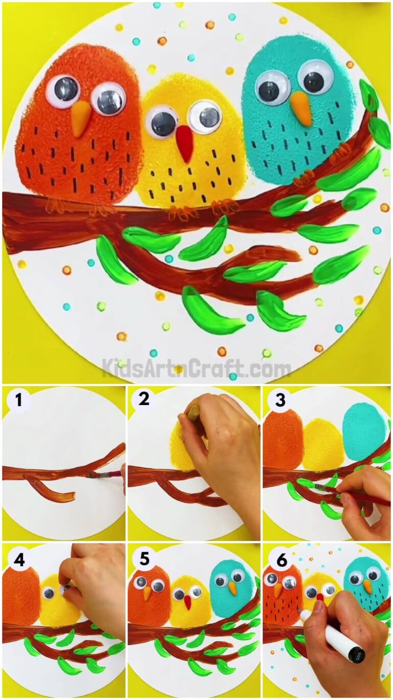 Birds Over Tree Branch Painting Step by Step Tutorial - Kids Art & Craft