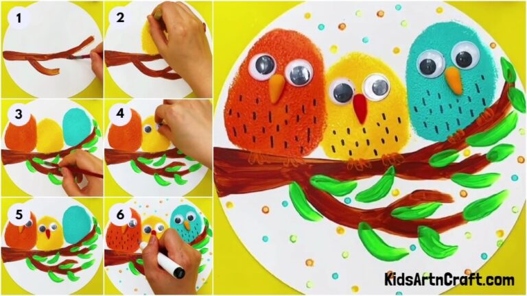 Birds Over Tree Branch Painting Step by Step Tutorial - Kids Art & Craft