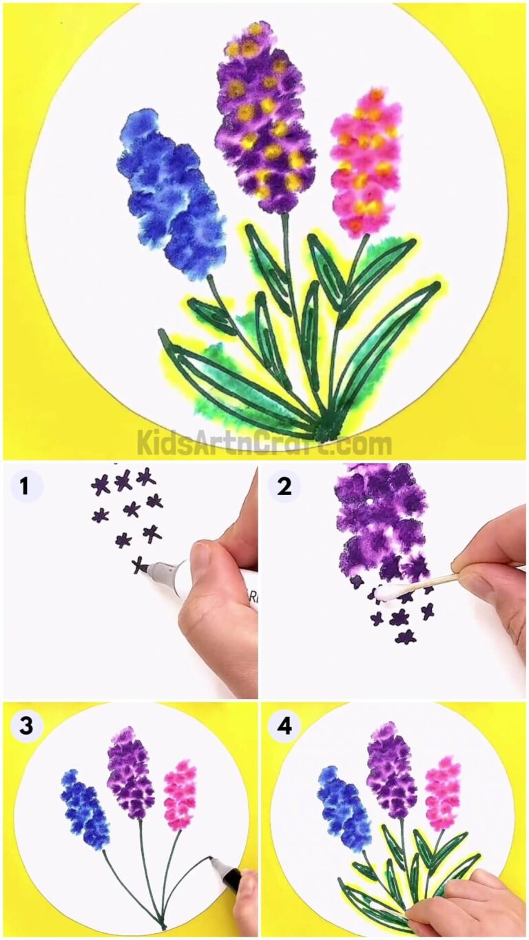 Colorful Lavender Flower Creative Artwork Stamping For Kids - Kids Art ...