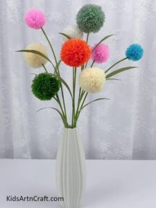 Colorful Thread Pom Pom Flowers Craft Making Tutorial For Kids - Kids ...