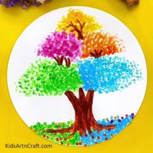 Colorful Tree Cotton Bud Painting Step-by-step Tutorial - Kids Art & Craft