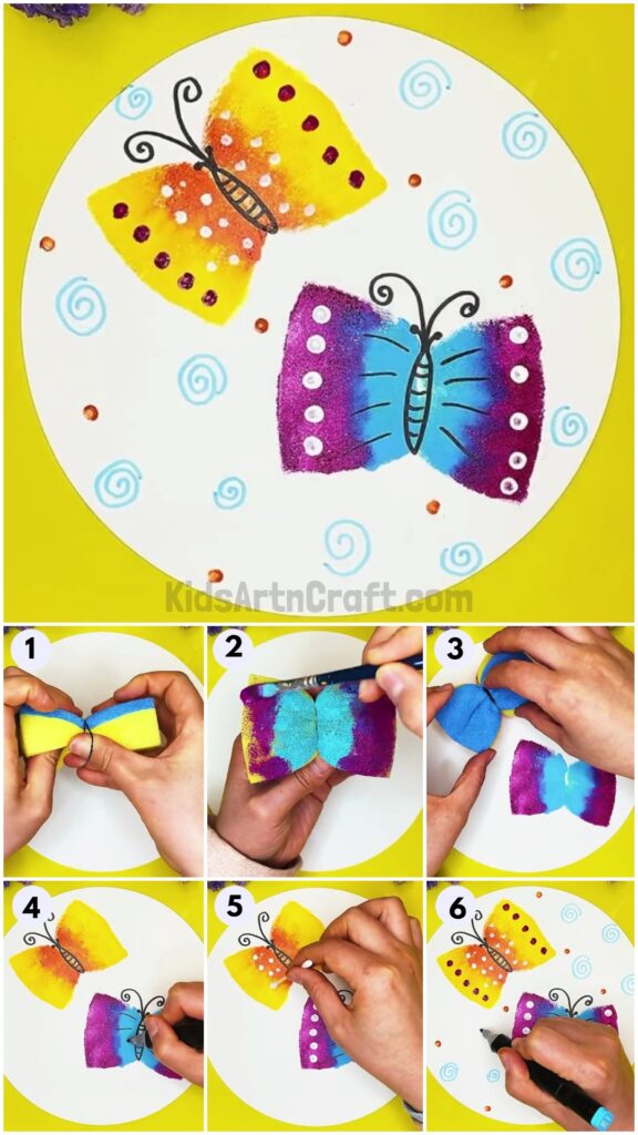 Creative Butterfly Painting Using Sponge Idea For Kids - Kids Art & Craft