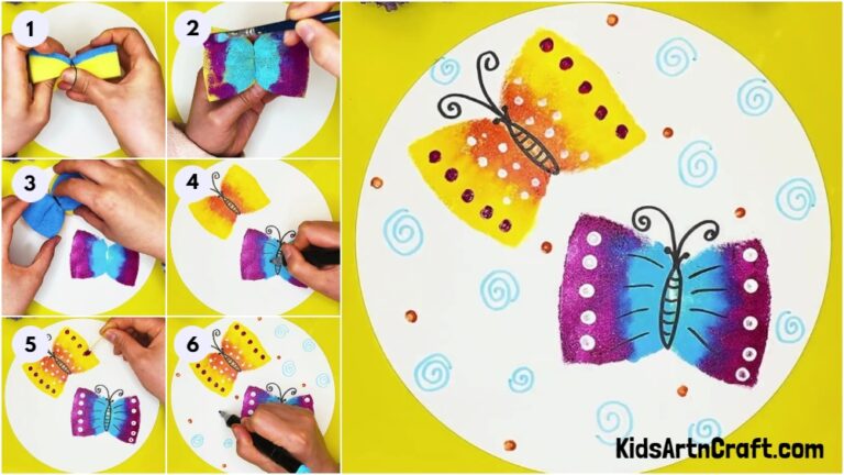 Creative Butterfly Painting Using Sponge Idea For Kids - Kids Art & Craft