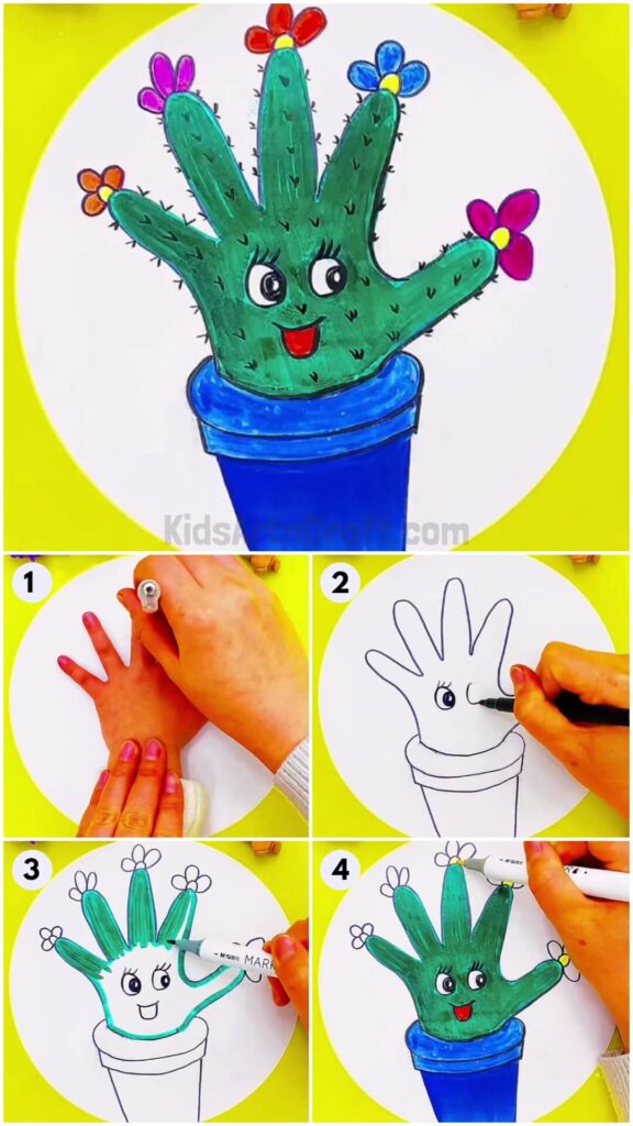 Creative Cactus Drawing From Hand Outline Idea For Kids - Kids Art & Craft