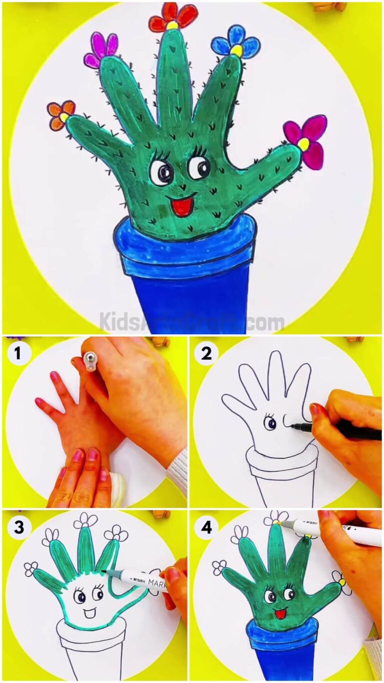 Creative Cactus Drawing From Hand Outline Idea For Kids - Kids Art & Craft