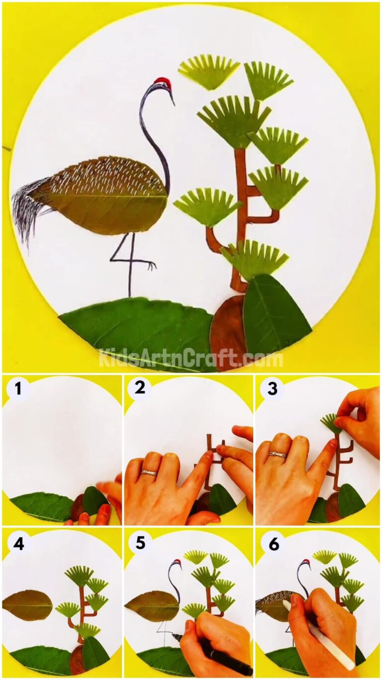 Creative Crane Bird Fall Leaves Scenery Craft Idea For Kids - Kids Art ...
