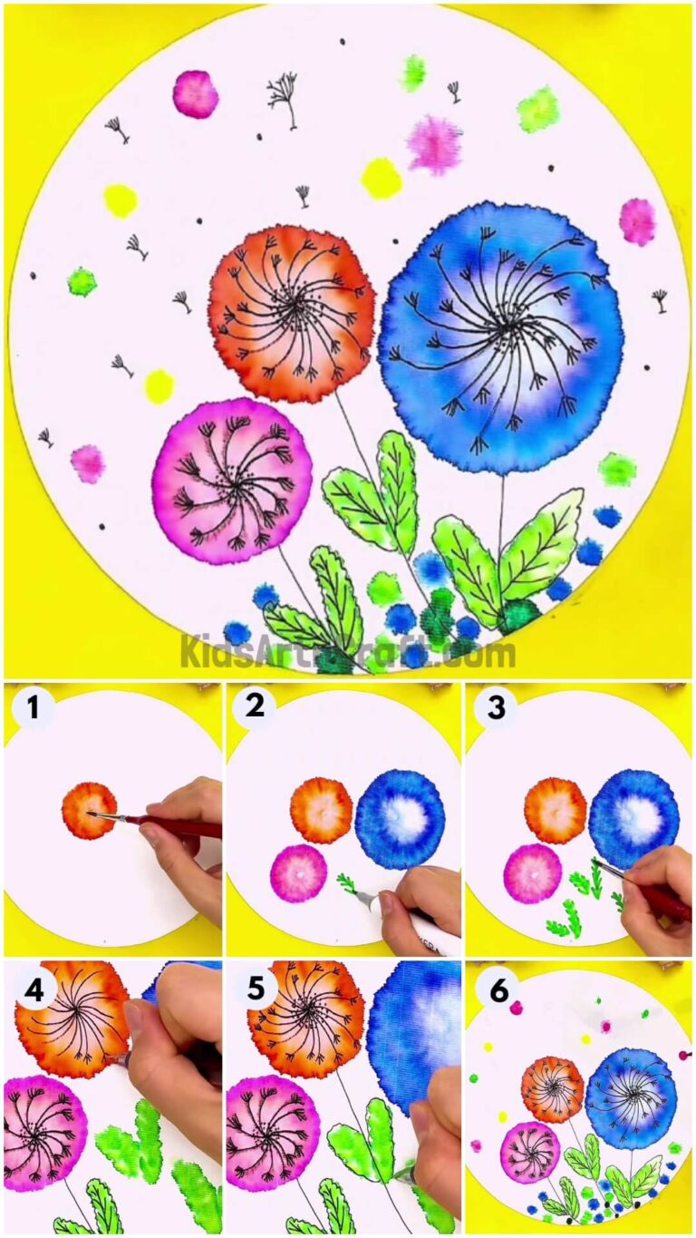 Creative Dandelions Painting Art Using Sketch Pens Tutorial - Kids Art ...