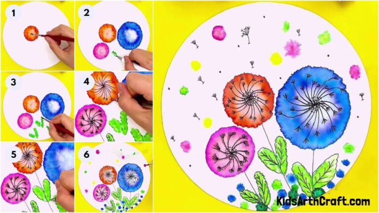 Creative Dandelions Painting Art Using Sketch Pens Tutorial - Kids Art ...