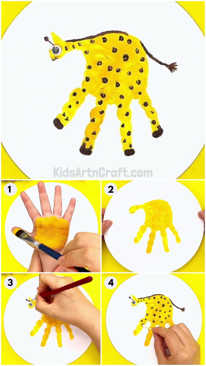 Creative Giraffe Handprint Painting Idea For Beginners - Kids Art & Craft
