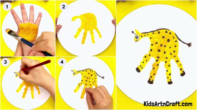 Creative Giraffe Handprint Painting Idea For Beginners - Kids Art & Craft