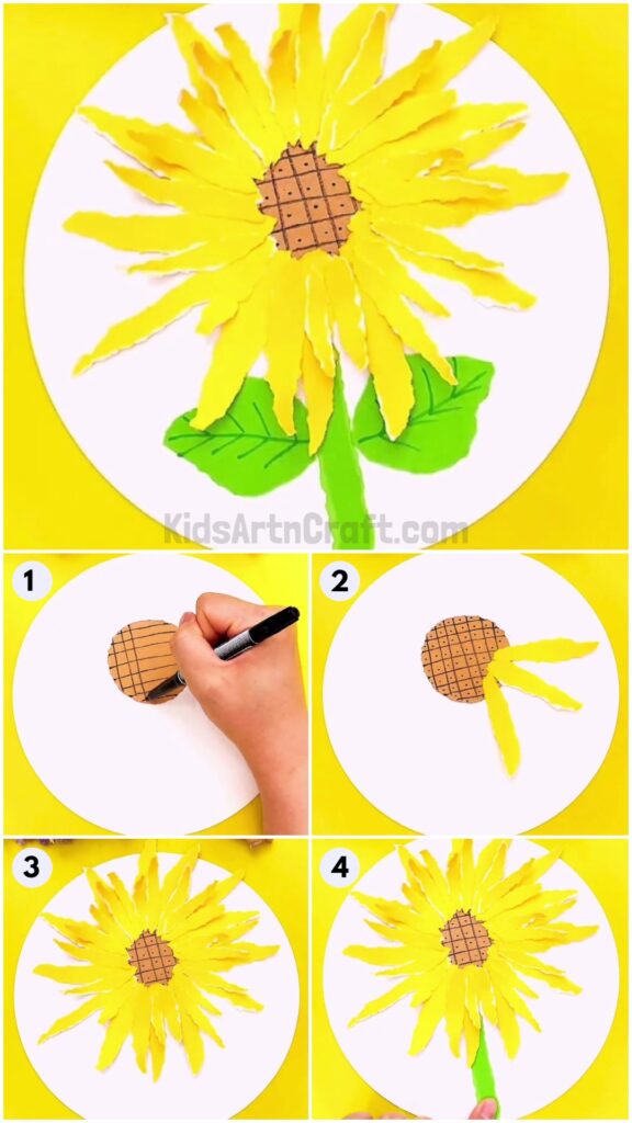Torn Paper Sunflower Craft Tutorial For Beginners - Kids Art & Craft