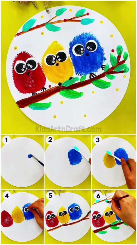 Cute Birds Over Tree Painting Step by Step Tutorial - Kids Art & Craft