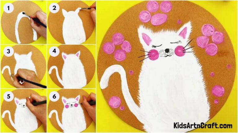 Cute Cat Easy Step By Step Artwork Painting Tutorial - Kids Art & Craft